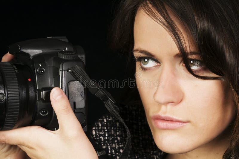 Professional Female Photographer Stock Photo - Image of black, framing ...