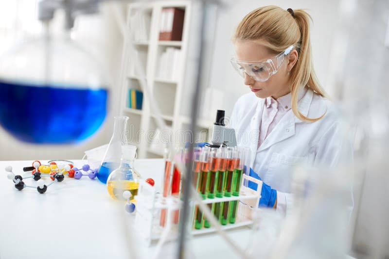 Professional Female Scientist is Examining Stock Image - Image of ...