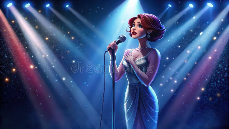 Professional Female Singer on Stage with Microphone, Generative by AI ...