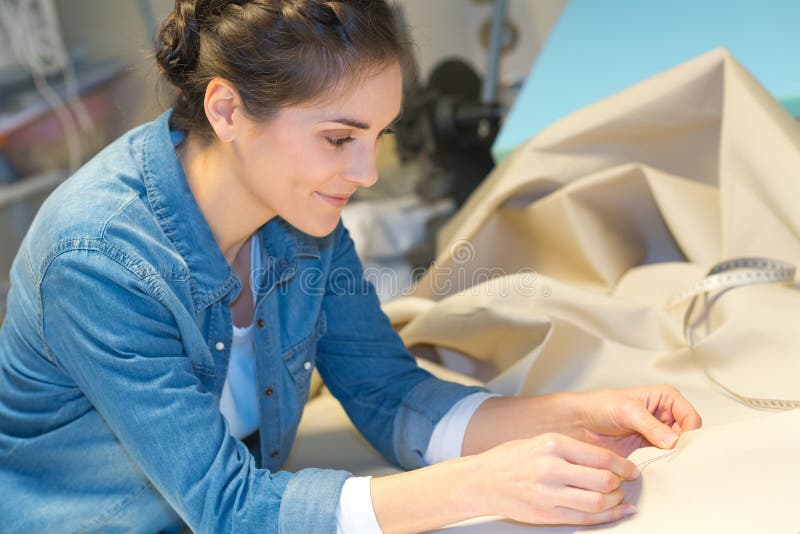 Professional Female Tailor Measuring in Workshop Stock Image - Image of ...