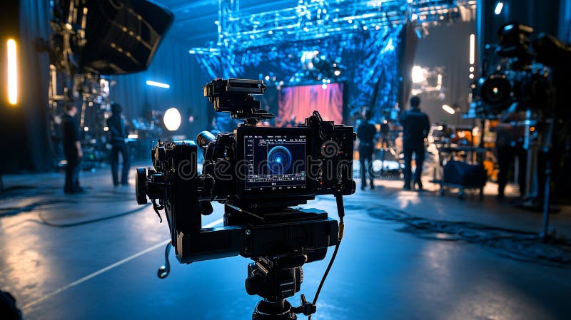 Professional Film Camera on Set with Crew in Background Stock Image ...