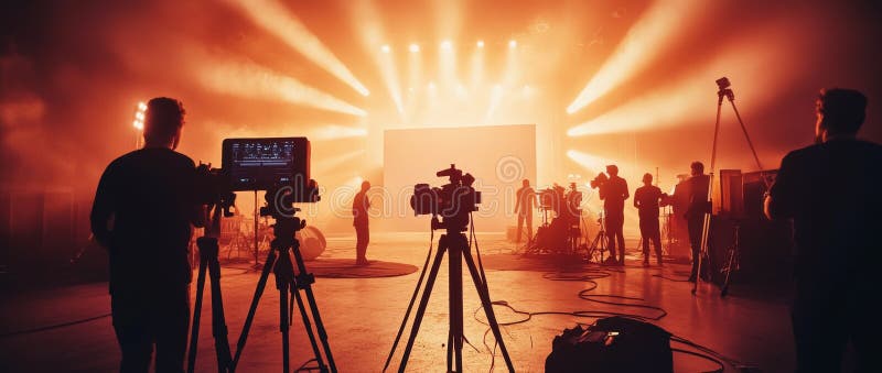 A Professional Film Set Showing Glowing Lights and Behind-the-scenes ...