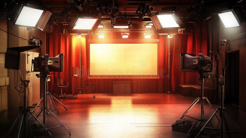 Professional Film Studio Setup with Lighting and Screen Display Stock ...