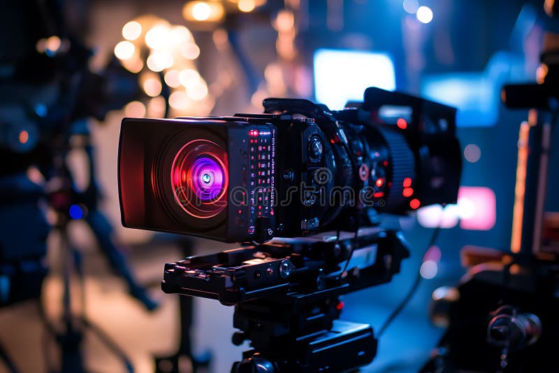 Professional Filmmaking Camera Setup in a Vibrant Studio Environment ...