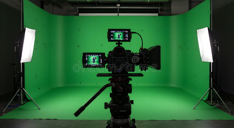 Professional Filmmaking Setup Featuring a Camera Against a Green Screen ...