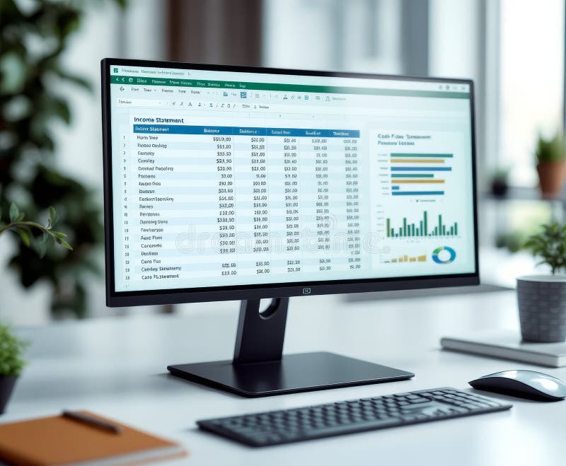 Professional Financial Workspace Showcases Detailed Income Statement ...