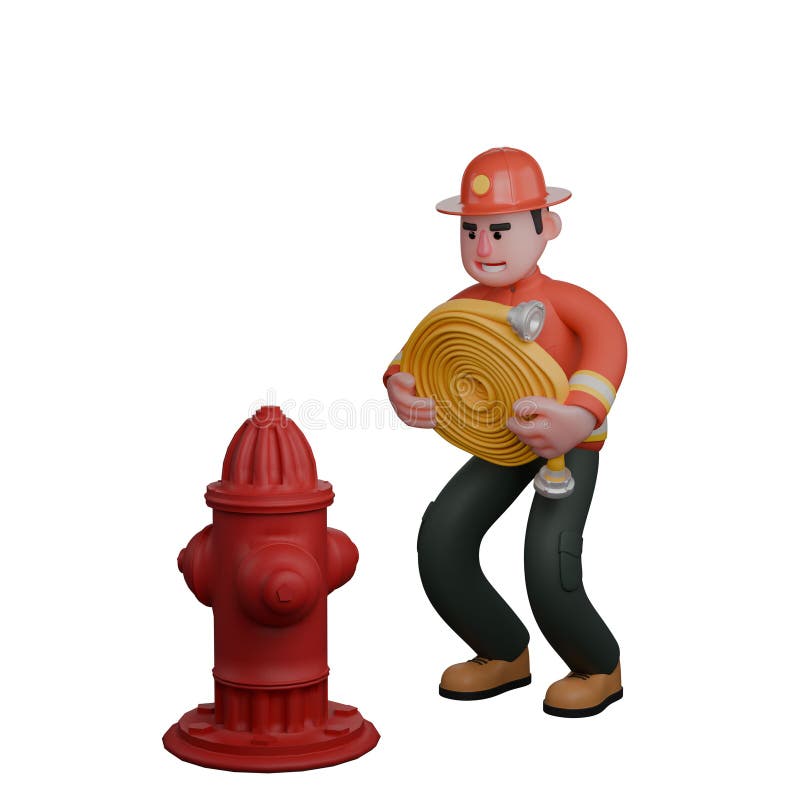 A Firefighter is Preparing a Fire Hose Near a Hydrant Stock ...