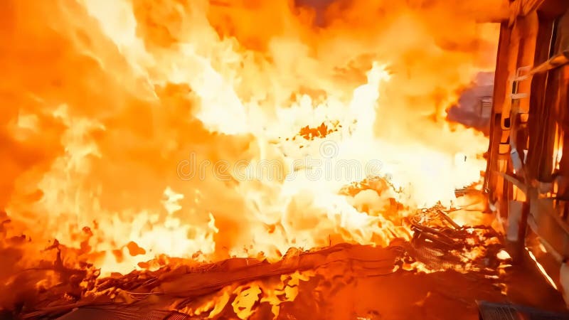 Professional Firefighter Standing in Front of Fire Blaze. Fireman ...