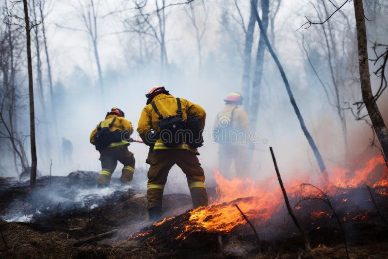 Professional Firefighters Team Fights a Wildfire Stock Image - Image of ...