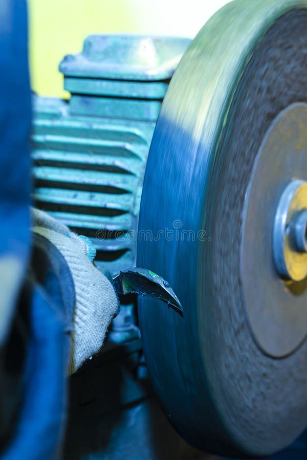 Professional Fitter Man Using Paste for Metal Polishing Machine Circle ...