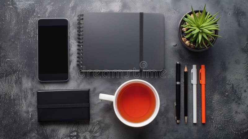 A Professional Flat Lay of an Office Desk and Work Environment, AI ...