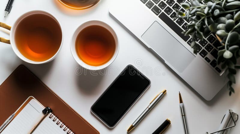 A Professional Flat Lay of an Office Desk and Work Environment, AI ...