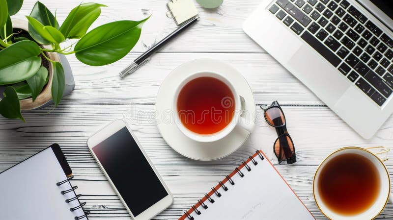 A Professional Flat Lay of an Office Desk and Work Environment, AI ...