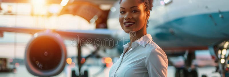 A Professional Flight Attendant Prepares for Her Duties at the Airport ...