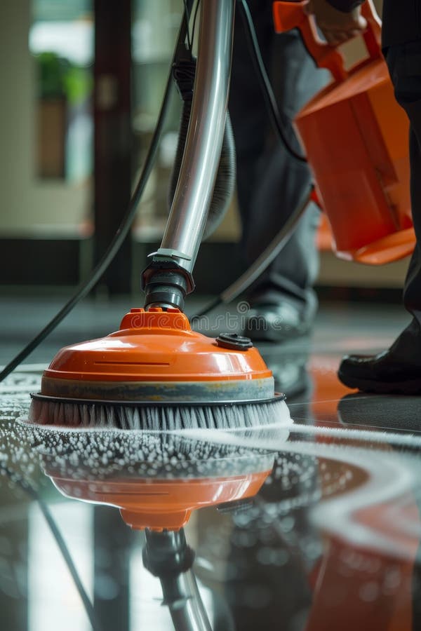 Professional Floor Cleaning in a Modern Office Building Using ...