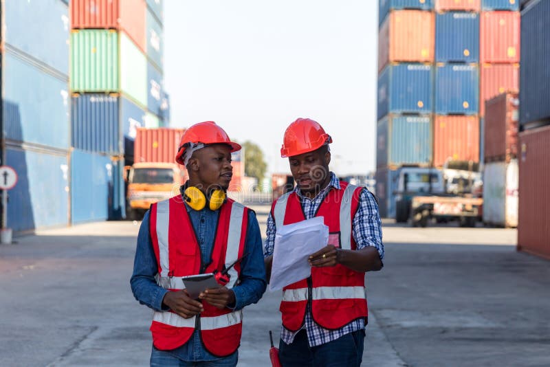 Professional Foreman Work at Container Cargo Site Check Up Goods in ...