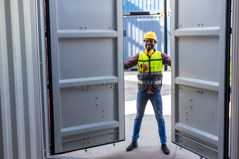 Professional Foreman Work at Container Cargo Site Check Up Goods in ...