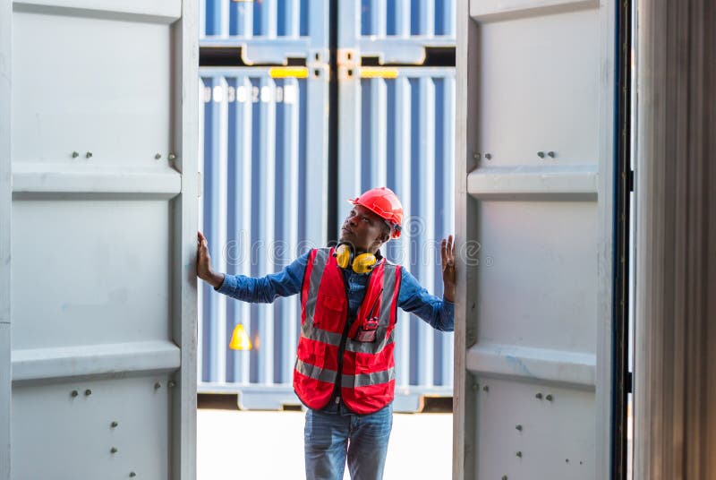 Professional Foreman Work at Container Cargo Site Check Up Goods in ...