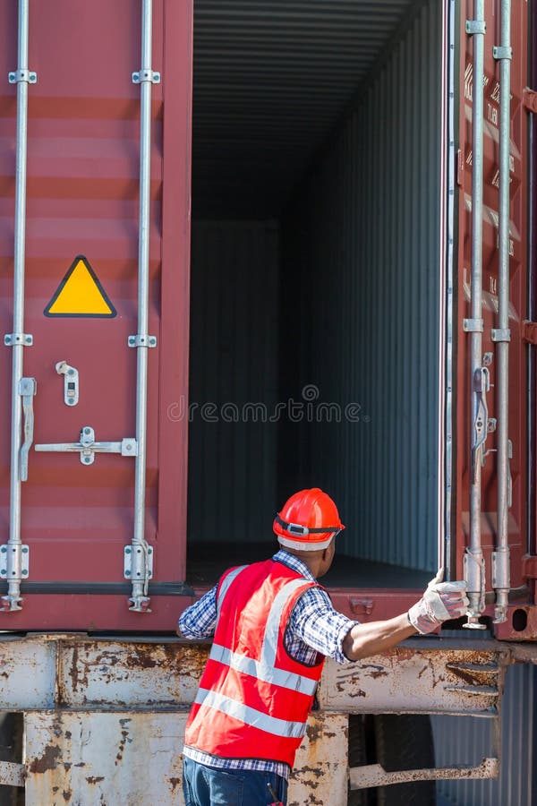 Professional Foreman Work at Container Cargo Site Check Up Goods in ...
