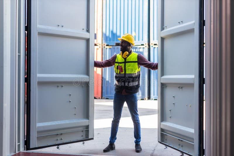 Professional Foreman Work at Container Cargo Site Check Up Goods in ...