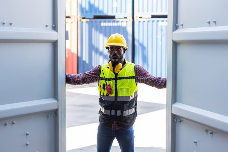 Professional Foreman Work at Container Cargo Site Check Up Goods in ...