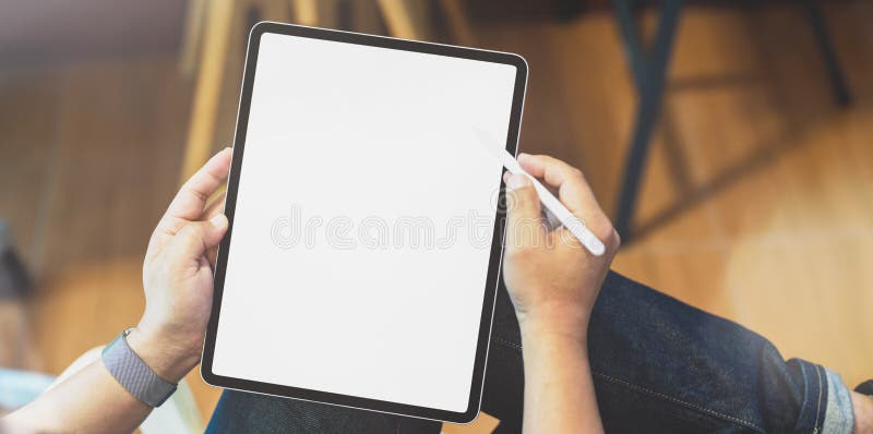 Professional Freelancer Editing His Concept with Blank Screen Tablet ...
