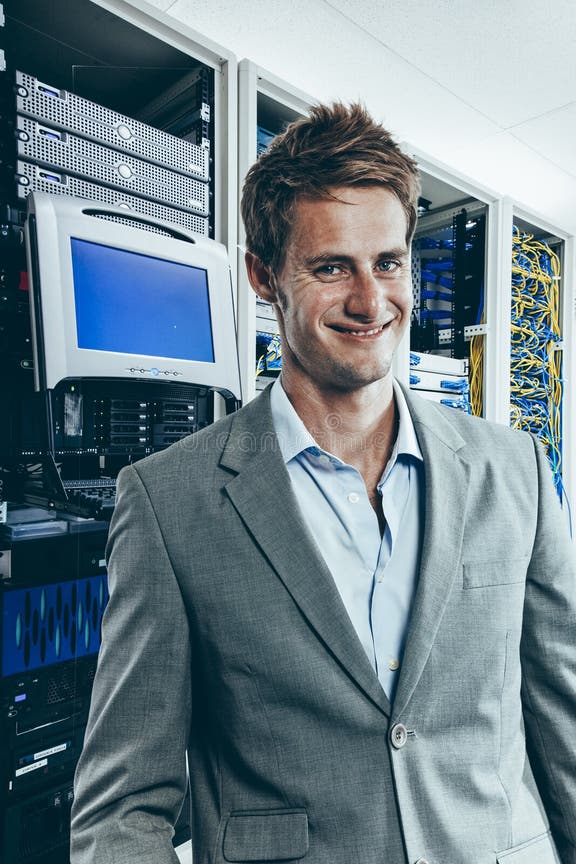 It Professional in Front of Computer Servers Stock Photo - Image of ...