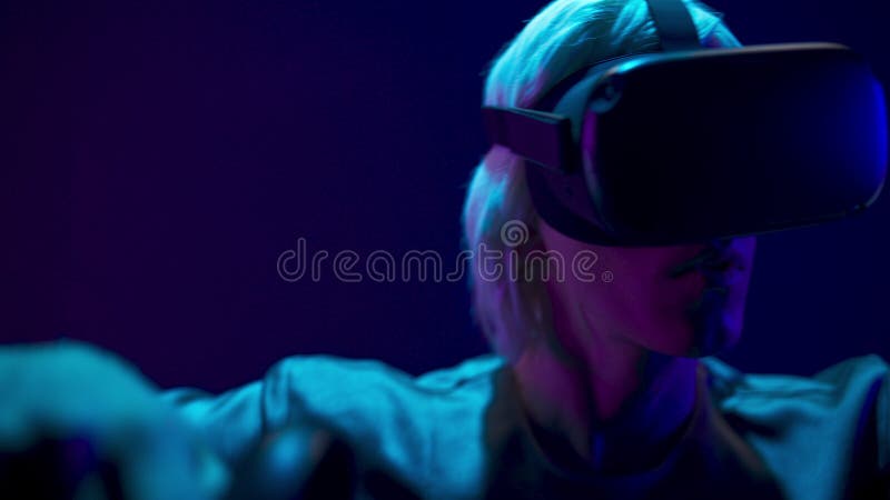 Professional Gamer Exploring Environment Simulation Closeup. Metaverse ...