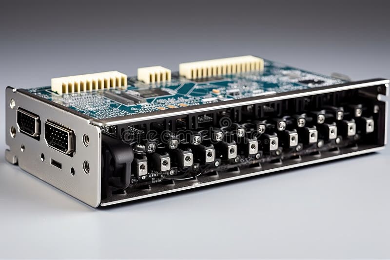 Professional Gaming Graphic Card, Connectors Panel Front View Stock ...