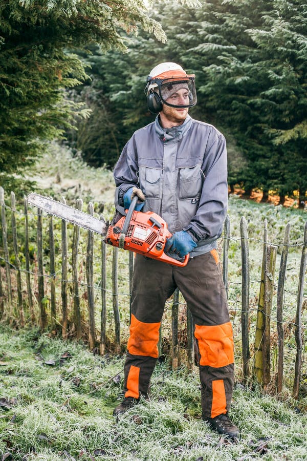 Professional Gardener with Chainsaw Stock Image - Image of farmer ...