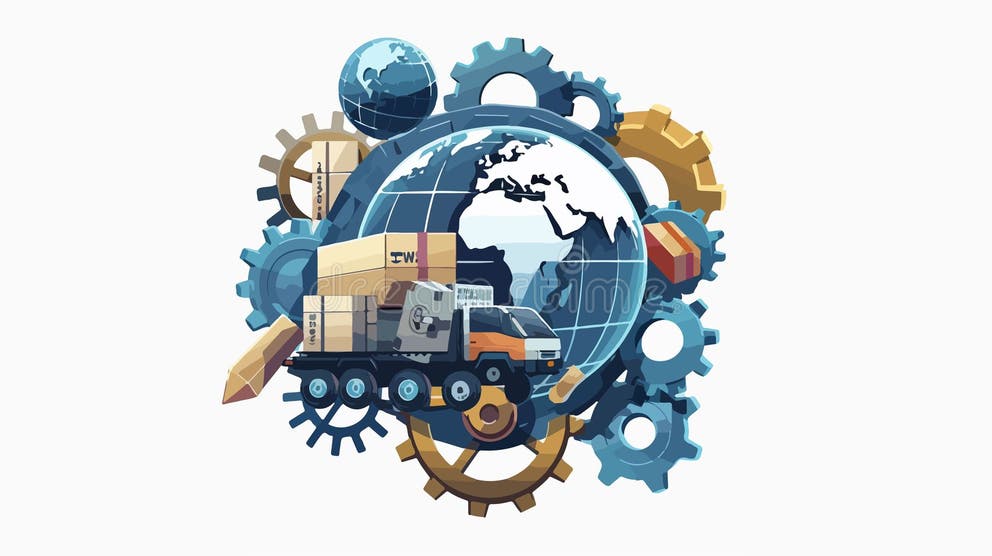 Professional Gear Labeled with WMS System and Pointing Hand Globe ...