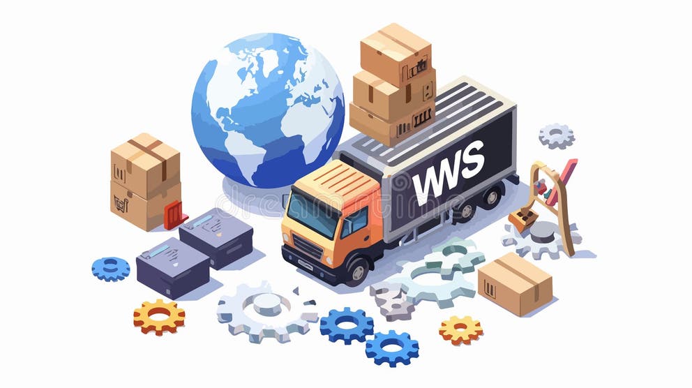 Professional Gear Labeled with WMS System and Pointing Hand Globe ...