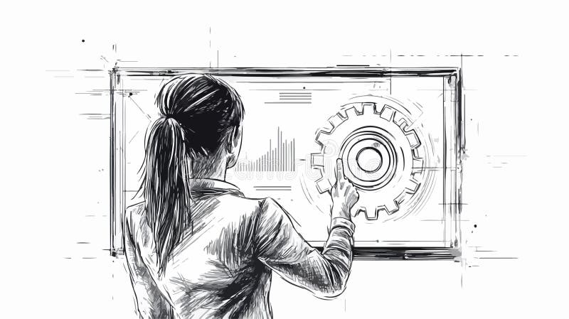 Professional Gear Symbol on Computer Screen with Person Pointing Stock ...