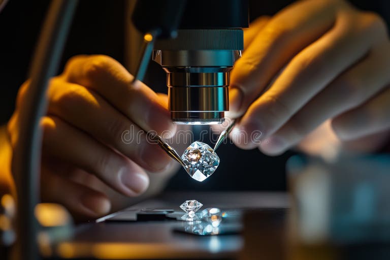 Professional Gemologist Inspecting a Diamond Under a Microscope with ...