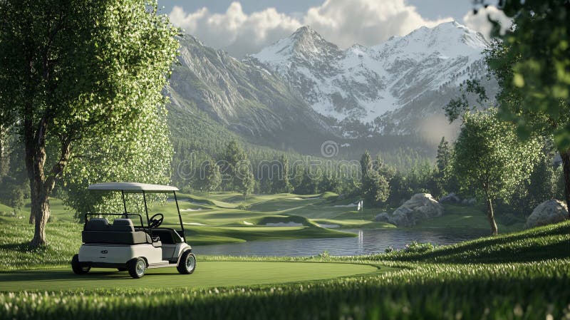Professional Golf Buggy on Lush Golf Course Stock Illustration ...