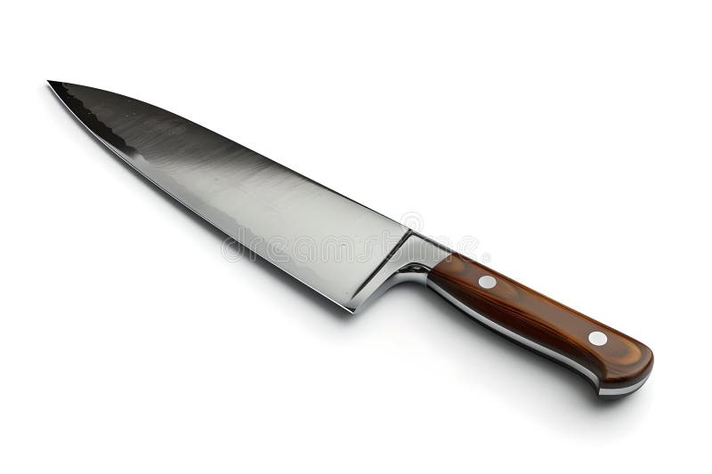 Sharp Chef S Knife with Brown Handle on White Background. Professional ...