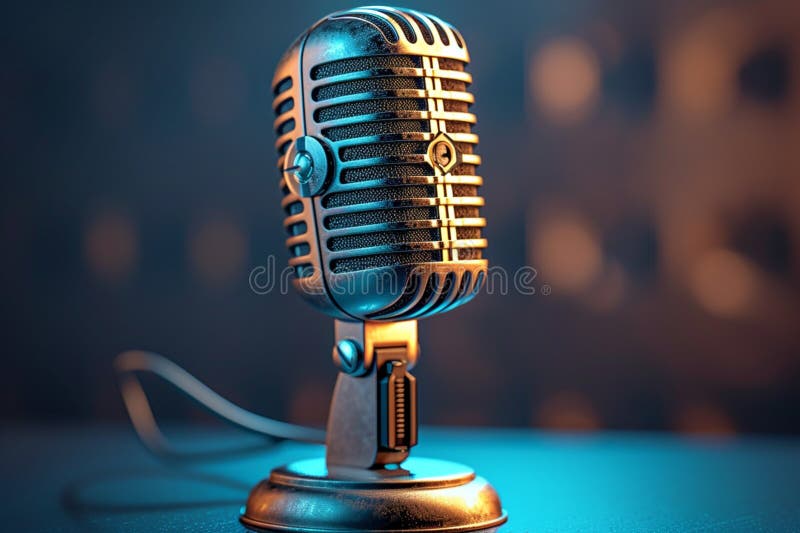 Professional Grade Chrome Microphone Poised on Stage for Broadcasting ...