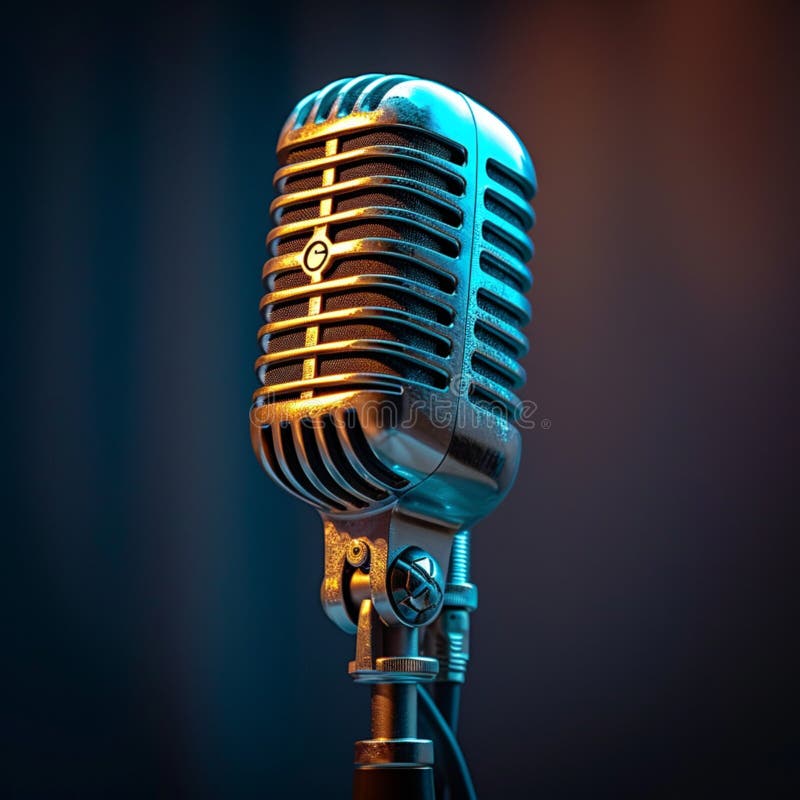 Professional Grade Chrome Microphone Poised on Stage for Broadcasting ...