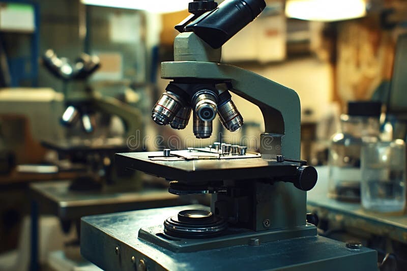 Professional Grade Microscopes Standing in Modern Laboratory Stock ...