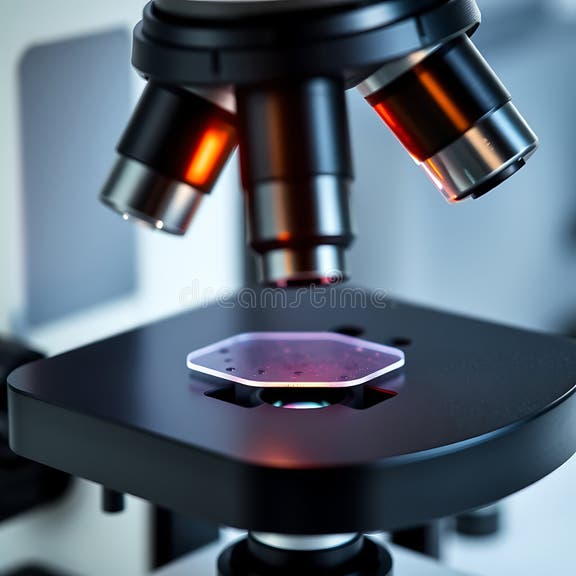 A Professional Grade Optical Microscope with a Sample Slide Under it ...