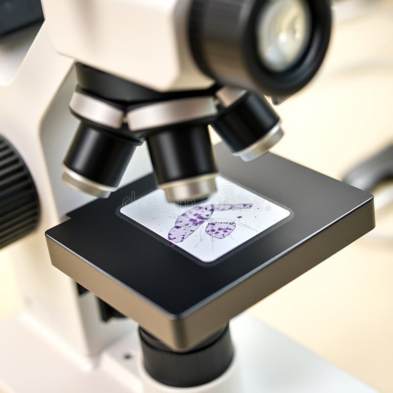 A Professional Grade Optical Microscope with a Sample Slide Under it ...