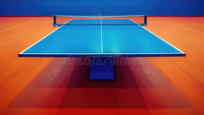 A Professional-grade Table Tennis Court with a Bright Blue Net and ...