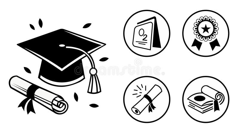 Graduation Icons Set for Educational Resources Stock Vector ...
