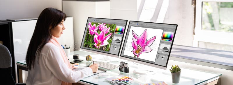 Professional Graphic Designer Woman Working Stock Image - Image of ...