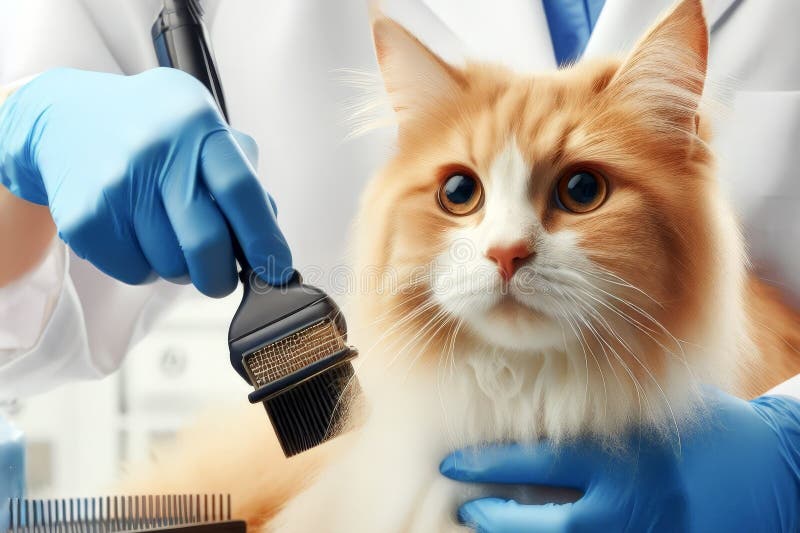 Professional Grooming of a Ginger Cat. Stock Illustration ...