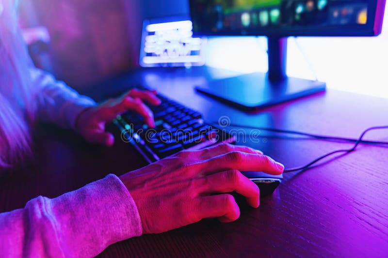 Professional Guy Typing on His Keyboard and Playing Some Game Stock ...