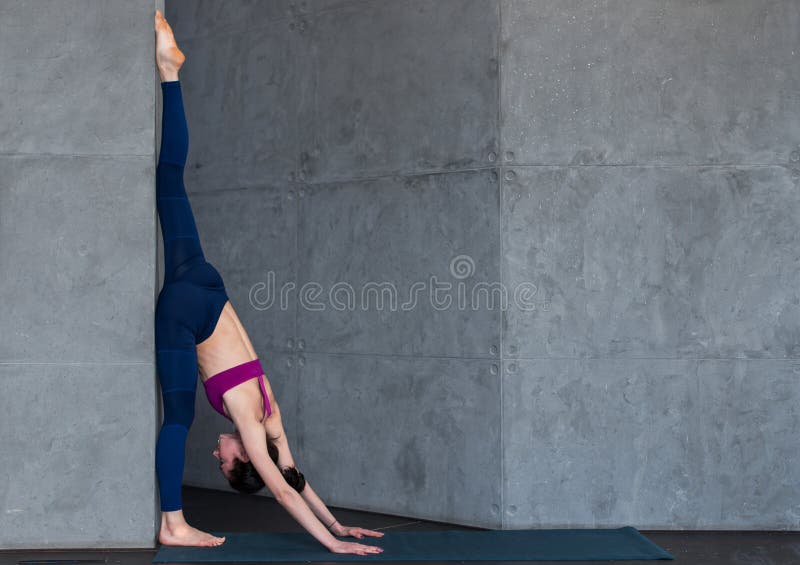Professional Gymnast Stand on Split with Ribbon Stock Image - Image of ...