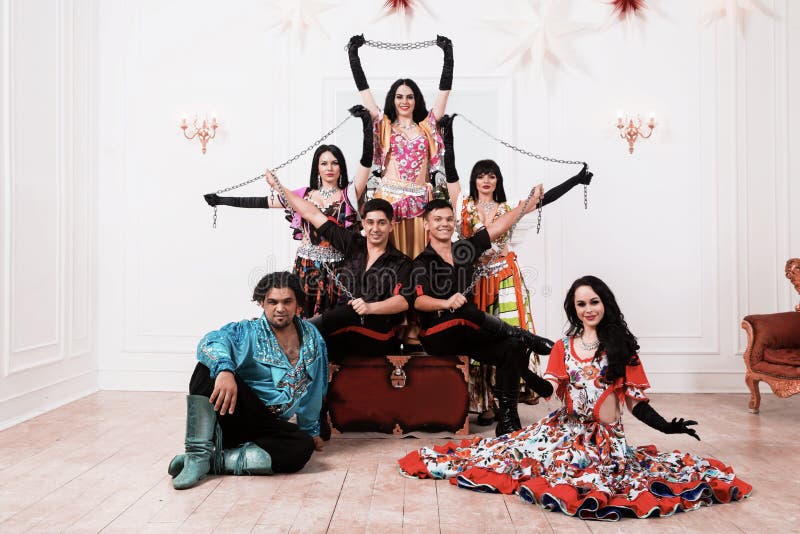 Professional Gypsy Dancing Group in National Costumes Performing Folk ...