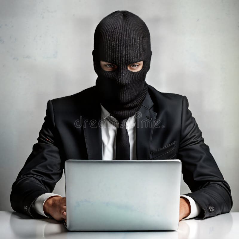 Professional Hacker in Dark Suit Using Laptop Stock Illustration ...