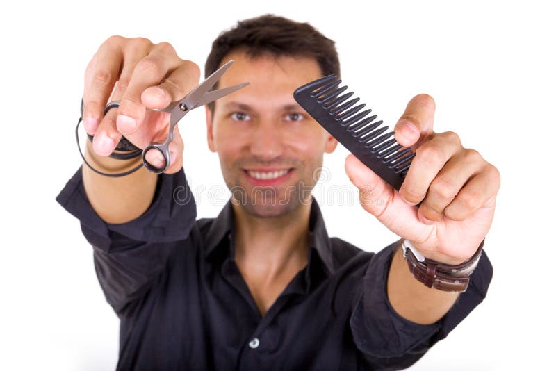 Professional Hairdresser Holding Scissors and Comb Stock Image - Image ...